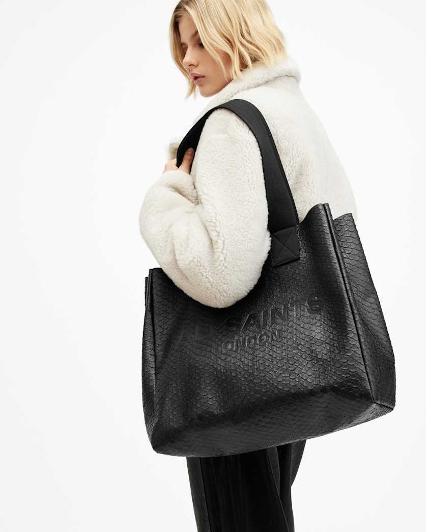 Izzy Logo Leather Tote Bag Black | ALLSAINTS US